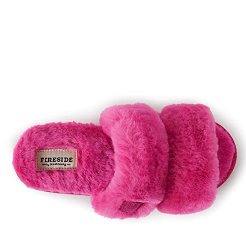 Dearfoams Women's Fireside Benalla All Over Shearling Double Band Easy on/Off Slide Slipper, Paradise Pink, 8