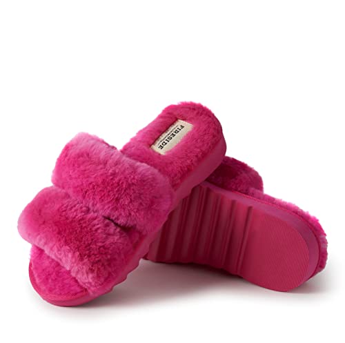 Dearfoams Women's Fireside Benalla All Over Shearling Double Band Easy on/Off Slide Slipper, Paradise Pink, 8