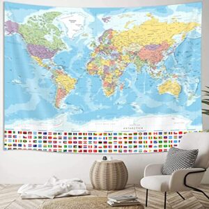 World Map Tapestry Wall Hanging, Map of The World with National Educational Wall Tapestries Room Decor, Boys Girls Kids Map Wall Tapestry for Bedroom Living Room Office Classroom (60X40")