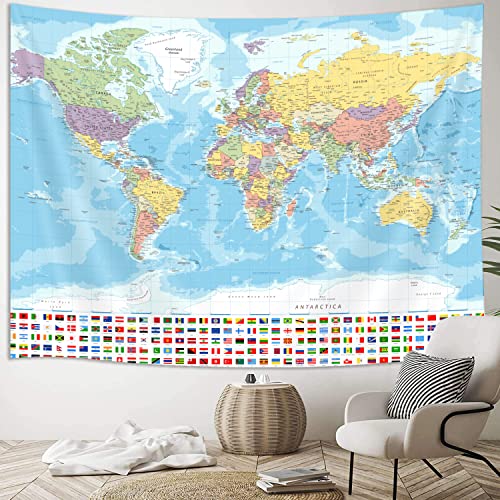 World Map Tapestry Wall Hanging, Map of The World with National Educational Wall Tapestries Room Decor, Boys Girls Kids Map Wall Tapestry for Bedroom Living Room Office Classroom (60X40")