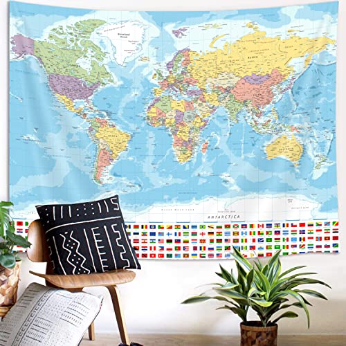 World Map Tapestry Wall Hanging, Map of The World with National Educational Wall Tapestries Room Decor, Boys Girls Kids Map Wall Tapestry for Bedroom Living Room Office Classroom (60X40")