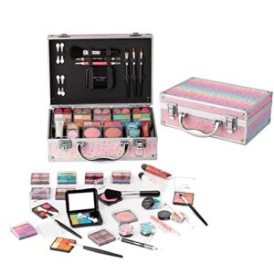 hot sugar makeup kit for teenager girls - full starter cosmetics set with eye shadow lip balm blush lip gloss brush lip pencil eye pencil and mirror (rainbow)