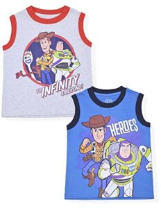 disney toy story woody & buzz lightyear boys’ 2 pack tank top for toddler and little kids - blue/grey