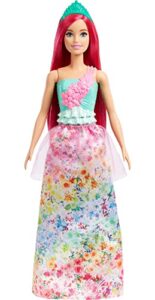 barbie dreamtopia royal doll with dark-pink hair & sparkly bodice wearing removable skirt, shoes & headband