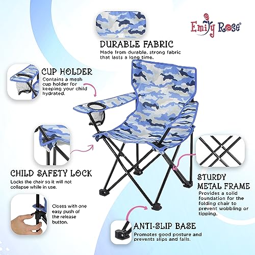 Emily Rose Kids Toddler Beach Chair | Outdoor Folding Chair for Boys and Girls with Child Safety Lock, Cup Holder and Carry Case | Sturdy, Portable, and Fun Seating for Beach, Camping, and Picnics