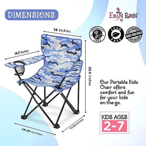 Emily Rose Kids Toddler Beach Chair | Outdoor Folding Chair for Boys and Girls with Child Safety Lock, Cup Holder and Carry Case | Sturdy, Portable, and Fun Seating for Beach, Camping, and Picnics