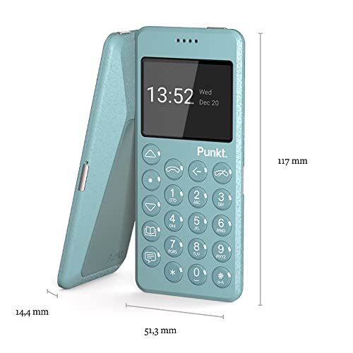 Punkt. MP02 4G LTE Minimalist Mobile Phone | Light Blue | Unlocked, Nano-SIM, Wi-Fi Hotspot, 2GB RAM+16GB Storage, 1280 mAh Battery, Multiband