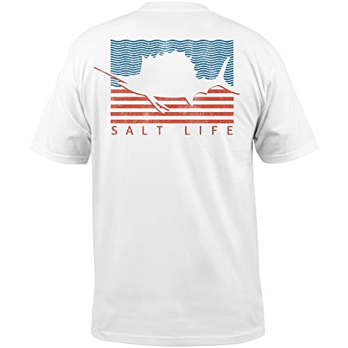 Salt Life Sailin Flag Short Sleeve Classic Fit Shirt, White, Medium