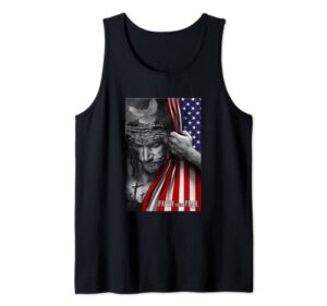 faith over fear god jesus christian flag funny 4th of july tank top