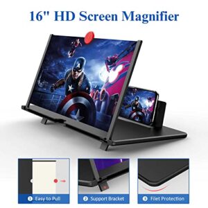 16" Screen Magnifier –3D HD Mobile Phone Magnifying Projector Screen Enlarger for Movies, Videos, and Gaming–Foldable Phone Stand with Screen Amplifier–Supports All Smartphones (Black-16Inch)