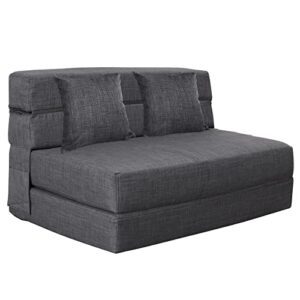 nigoone queen size folding sofa couch memory foam with 2 pillows sleeper chair lazy couch triple futon convertible guest beds, washable cover,dark gray