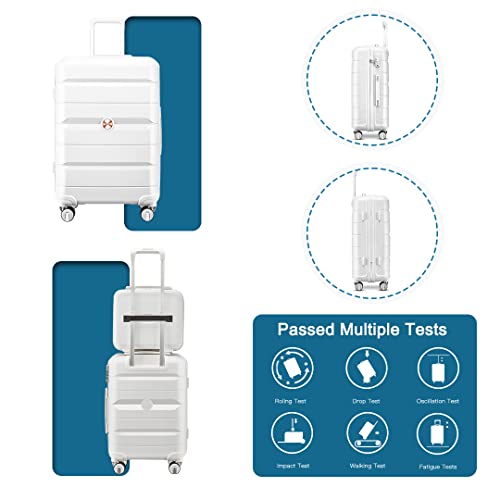 Somago Luggage Sets 3 Piece Spinner Hardside PP Suitcase with TSA Lock 4 Piece Set with 6 Set Packing Cubes for Travel (Creamy White)