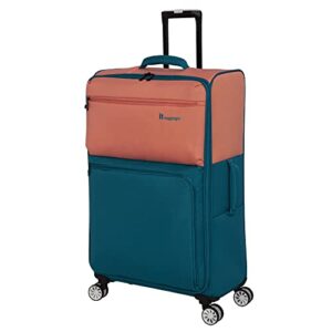 it luggage duo-tone 31" softside checked 8 wheel spinner, peach/sea teal