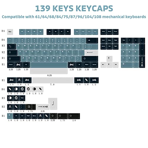 Hyekit PBT Keycaps 139 Keys Apollo Aerospace Keycaps Dye-Sublimation Custom Keycaps Cherry Profile for Cherry Gateron MX Switches Mechanical Keyboard US and UK Layouts(3U 6.25U 7U Spacebar)