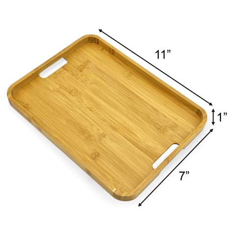 Bam & Boo - Modern Natural Bamboo Serving Tray with Handles Rectangular - for Food, Storage, Decor, Breakfast, Weddings, Kitchen(11” x 7” x 1”)