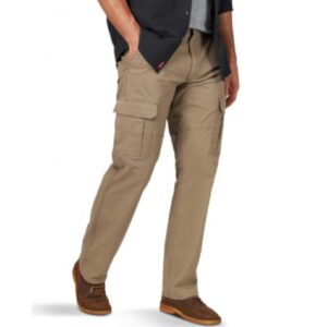 Men's Wrangler Relaxed Fit Flex Cargo Pants Barley Hidden Tech Pocket Straight Leg Flat Front (34x30)