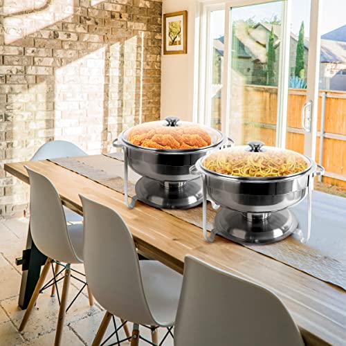 Fulgutonit 2 Packs 4 QT Round Chafing Dish, Stainless Steel Chafing Dish Buffet Set, Food Warmers For Parties Buffet with Glass Lid & Lid Holder