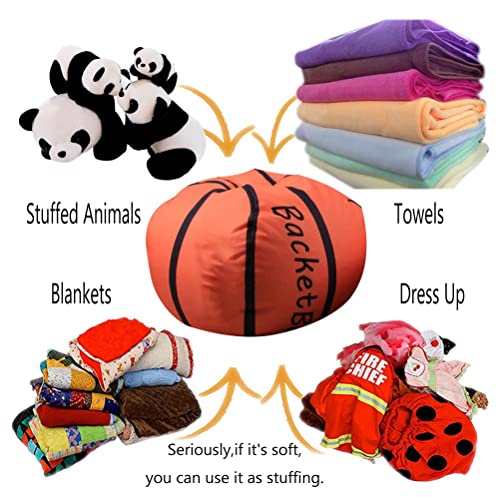 Enfudid Stuffed Animal Storage Bean Bag Chair, 18" Beanbag Covers Only for Organizing Plush Toys, Turns into Bean Bag Seat for Kids When Filled, Basketball Shape