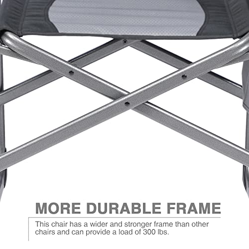 EVER ADVANCED Lightweight Folding Directors Chairs Outdoor, Aluminum Camping Chair with Side Table and Storage Pouch, Heavy Duty Supports 350LBS (Grey/Black)