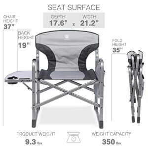 EVER ADVANCED Lightweight Folding Directors Chairs Outdoor, Aluminum Camping Chair with Side Table and Storage Pouch, Heavy Duty Supports 350LBS (Grey/Black)