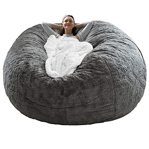 RAINBEAN Bean Bag Chair Cover(it was only a Cover, not a Full Bean Bag), Big Round Soft Fluffy PV Velvet Sofa Bed Cover, Living Room Furniture, Lazy Sofa Bed Cover,5ft dark grey(Cover only,No Filler).