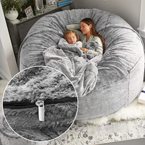 RAINBEAN Bean Bag Chair Cover(it was only a Cover, not a Full Bean Bag) Chair Cushion, Big Round Soft Fluffy PV Velvet Sofa Bed Cover, Living Room Furniture, Lazy Sofa Bed Cover,5ft Snow Gray