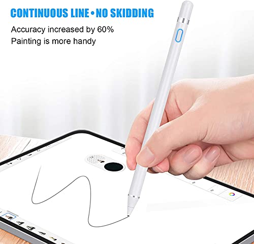 Active Stylus Compatible with Apple iPad, Stylus Pens for Touch Screens,Rechargeable Fine Point Stylist Compatible with Apple iPad and Other Tablets,for Drawing and Handwriting (White)