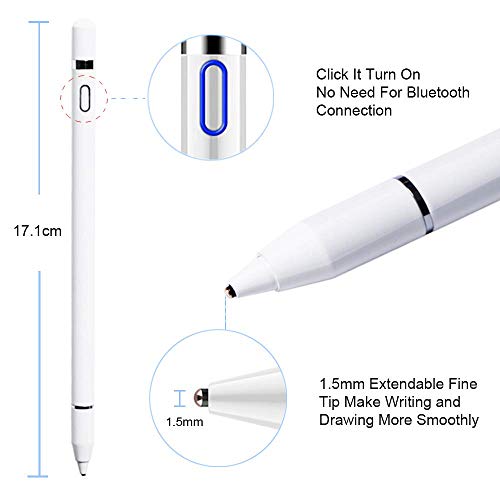 Active Stylus Compatible with Apple iPad, Stylus Pens for Touch Screens,Rechargeable Fine Point Stylist Compatible with Apple iPad and Other Tablets,for Drawing and Handwriting (White)