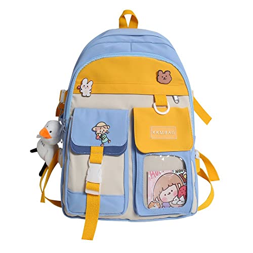 GLIGLITTR Kawaii Backpack for School Aesthetic Bookbag Cute Anime Backpacks for Girls Kids Shoulder Bag College Students Bag(Blue&Yellow)