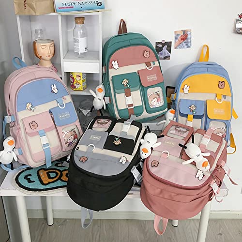 GLIGLITTR Kawaii Backpack for School Aesthetic Bookbag Cute Anime Backpacks for Girls Kids Shoulder Bag College Students Bag(Blue&Yellow)