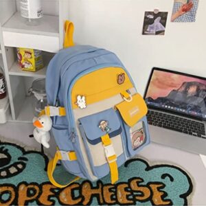 GLIGLITTR Kawaii Backpack for School Aesthetic Bookbag Cute Anime Backpacks for Girls Kids Shoulder Bag College Students Bag(Blue&Yellow)