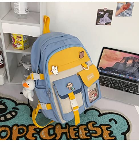 GLIGLITTR Kawaii Backpack for School Aesthetic Bookbag Cute Anime Backpacks for Girls Kids Shoulder Bag College Students Bag(Blue&Yellow)