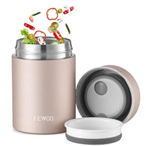 fewoo soup thermos,food container for hot cold food, vacuum insulated stainless steel lunch box for kids adult,leak proof food jar for school office picnic travel outdoors (champaign golden 13.5 oz)