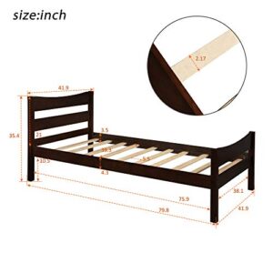 CITYLIGHT Twin Size Bed Frames with Headboard and Footboard, Wood Twin Platform, Kids Twin Bed, Single Bed Frame No Box Spring Needed(Espresso)