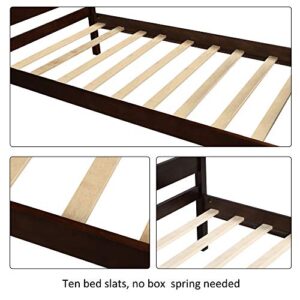 CITYLIGHT Twin Size Bed Frames with Headboard and Footboard, Wood Twin Platform, Kids Twin Bed, Single Bed Frame No Box Spring Needed(Espresso)