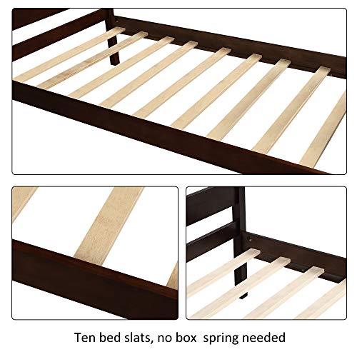 CITYLIGHT Twin Size Bed Frames with Headboard and Footboard, Wood Twin Platform, Kids Twin Bed, Single Bed Frame No Box Spring Needed(Espresso)