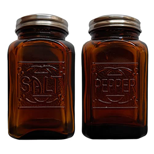 Ritadeshop Depression Style Glass Salt and Pepper Shakers (Amber), 2.35*2.35*4.5 inches