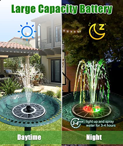 SZMP Solar Fountain Upgraded 100% Glass Panel, 3.5W Floating Solar Powered Water Pump Built-in 2000 Battery with 7 Nozzle & 4 Fixer, Solar Bird Bath Fountain for Garden, Pond, Pool, Outdoor (Colorful)