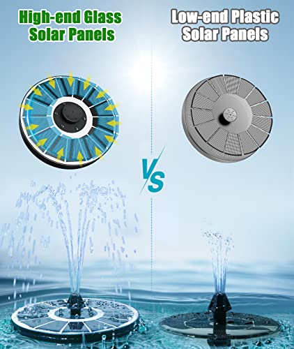 SZMP Solar Fountain Upgraded 100% Glass Panel, 3.5W Floating Solar Powered Water Pump Built-in 2000 Battery with 7 Nozzle & 4 Fixer, Solar Bird Bath Fountain for Garden, Pond, Pool, Outdoor (Colorful)