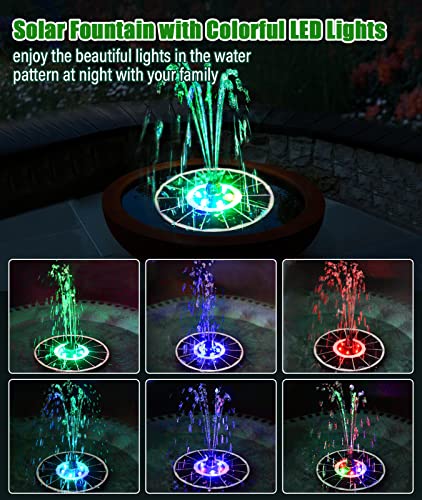 SZMP Solar Fountain Upgraded 100% Glass Panel, 3.5W Floating Solar Powered Water Pump Built-in 2000 Battery with 7 Nozzle & 4 Fixer, Solar Bird Bath Fountain for Garden, Pond, Pool, Outdoor (Colorful)