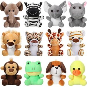 12 pieces mini stuffed forest animals jungle animal plush toys in 4.8 inch cute plush elephant lion giraffe tiger puppy zebra duck plush for animal themed parties teacher student achievement award