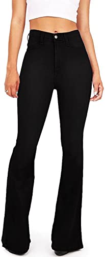 KDF Women's Black Bell Bottom Jeans for Women High Waisted Flare Bootcut Stretch Plus Size Slimming Bell Bottom Pants for Women, 10, Black