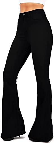 KDF Women's Black Bell Bottom Jeans for Women High Waisted Flare Bootcut Stretch Plus Size Slimming Bell Bottom Pants for Women, 10, Black