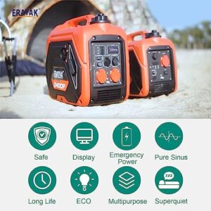 ERAYAK 2400W Portable Inverter Generator Gas-Powered, Ultra-Quiet Gas Engine RV Ready, EPA Compliant, Eco-Mode & Fuel Saving, Compact& Ultra Lightweight for Backup Home Use Camping