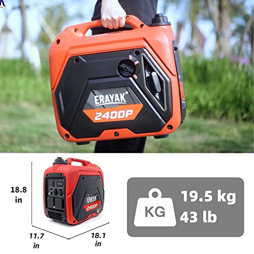 ERAYAK 2400W Portable Inverter Generator Gas-Powered, Ultra-Quiet Gas Engine RV Ready, EPA Compliant, Eco-Mode & Fuel Saving, Compact& Ultra Lightweight for Backup Home Use Camping