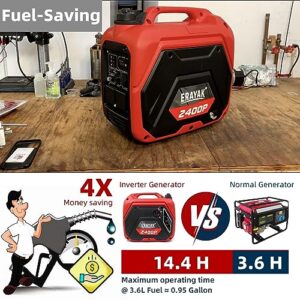 ERAYAK 2400W Portable Inverter Generator Gas-Powered, Ultra-Quiet Gas Engine RV Ready, EPA Compliant, Eco-Mode & Fuel Saving, Compact& Ultra Lightweight for Backup Home Use Camping