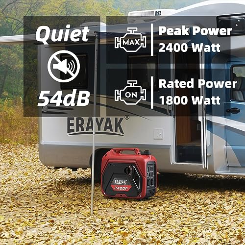 ERAYAK 2400W Portable Inverter Generator Gas-Powered, Ultra-Quiet Gas Engine RV Ready, EPA Compliant, Eco-Mode & Fuel Saving, Compact& Ultra Lightweight for Backup Home Use Camping