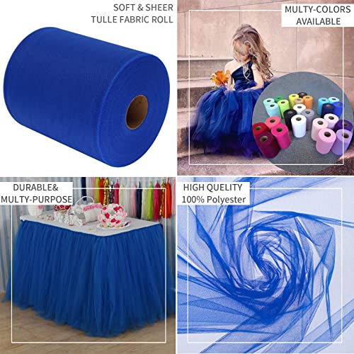 Royal Blue Tulle Fabric Rolls 6 Inch by 200 Yards (600 feet) Fabric Spool Tulle Ribbon for DIY Royal Blue Tutu Bow Baby Shower Birthday Party Wedding Decorations Craft Supplies