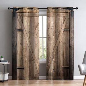 renaiss wooden door curtains rustic vintage wooden barn door print farmhouse style window treatment 84" h x 42" w set of 2 panels grommet bedroom living room blackout window drapes