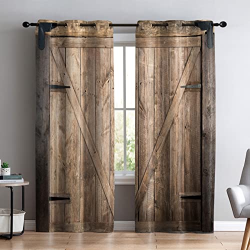 Renaiss Wooden Door Curtains Rustic Vintage Wooden Barn Door Print Farmhouse Style Window Treatment 84" H x 42" W Set of 2 Panels Grommet Bedroom Living Room Blackout Window Drapes